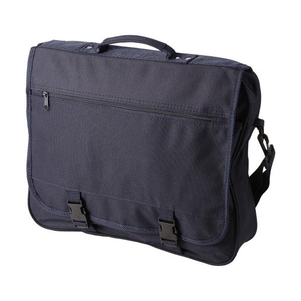 カンファレンスバッグ。調整可能なショルダーストラップ、バックル留めフラップ、ファスナーポケット、ファスナー開閉コンパートメント、フラップの下にオープンポケット付き。素材: 600Dポリエステル。コンプライアンス: カドミウム試験済み。推定容...