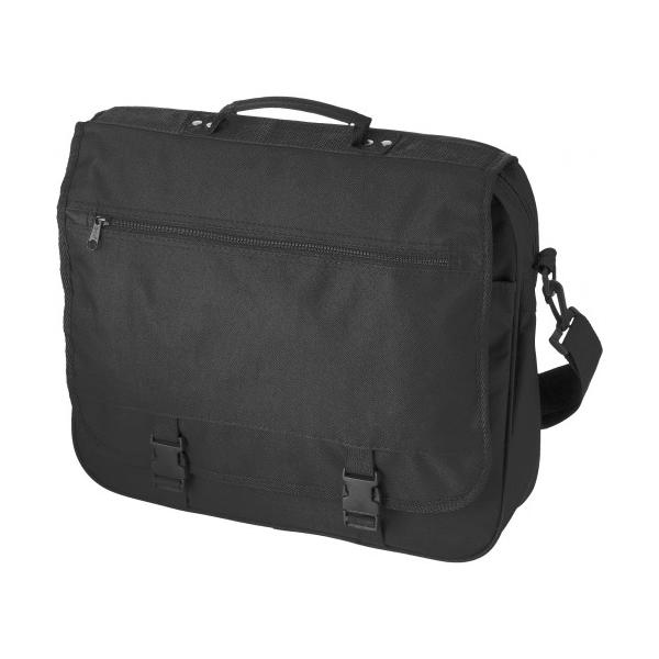 カンファレンスバッグ。調整可能なショルダーストラップ、バックル留めフラップ、ファスナーポケット、ファスナー開閉コンパートメント、フラップの下にオープンポケット付き。素材: 600Dポリエステル。コンプライアンス: カドミウム試験済み。推定容...