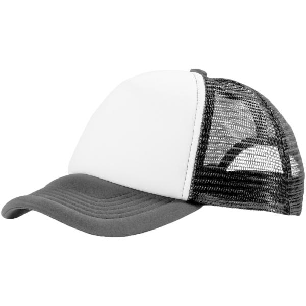 5パネルトラッカーキャップ。素材: ポリエステル/フォーム。100-105 g/m2。コンプライアンス: AZO(アゾ化合物)・ホルムアルデヒド・カドミウムテスト済み。