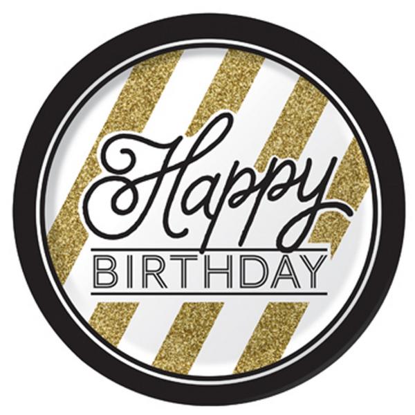 紙皿。8枚セット。使い捨て。ブラックの縁取り。サイズ: 23cm (9in)。