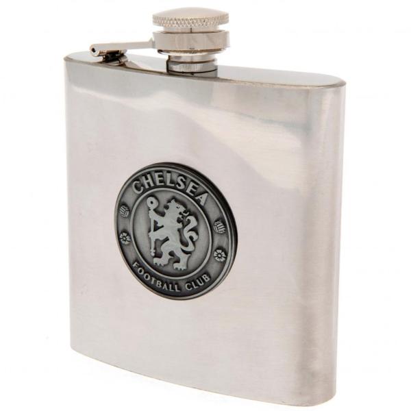 バッジつきステンレススチール製ヒップフラスコ。容量: 6oz(170ml)。ボックス入り。オフィシャルライセンス商品。