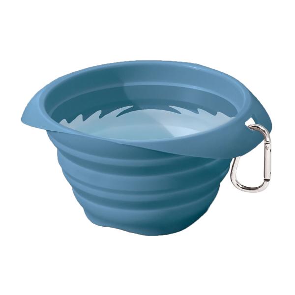 素材: シリコン。L: 15cm。W: 17cm。H: 8cm。容量: 710ml。BPAフリー、食品グレード、PVCフリー。留め具: カラビナ。柔軟なサイド部分、携帯可能。エサいれ、水入れ用に。デザイン: 無地。