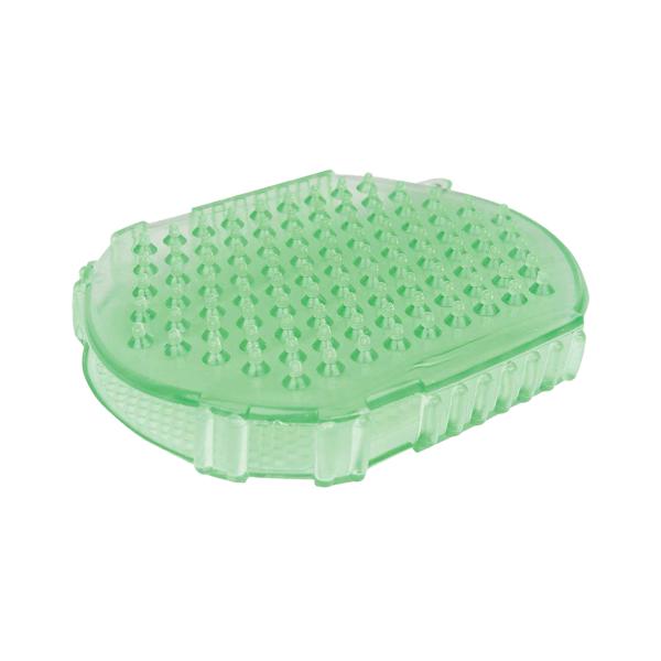 ソフトなラバー素材ミトン。1面に丸型歯、もう1面にソフトなラバー素材ブラシ付き。グルーミングや入浴用に。マッサージ用にも使える柔軟なミトン。