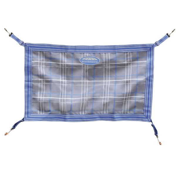 強度のある1200デニール・トリプル織素材の厩舎ガード。サイドで調節できるので、ほとんどの厩舎のドアフレームにフィットします。トリガークリップ留め4個。外気と光を十分に取り入れながら愛馬を管理できます。