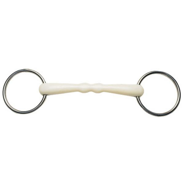 ステンレススチールの芯部分にプラスチック素材をモールド加工したハイテク素材。伝統的なステンレススチール素材のはみ身と較べ感触が暖か。若い馬や口の中が敏感な馬に最適。マレンマウススナッフルは主に歯槽間縁と舌に作用します。とっても当たりが柔らか...