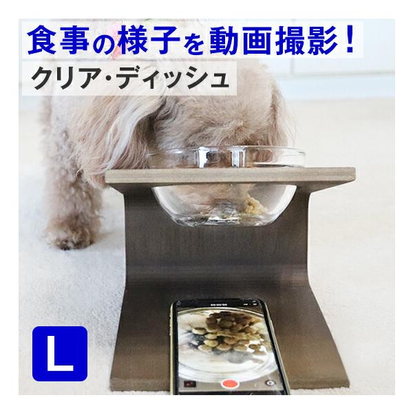 （  斜面タイプ 水飲み 水入れ クリア シンプル 老犬 食欲不振 パピー 子犬 子猫 離乳食 食洗機 ）− 「ぺったんPET」オリジナル −透明のクリア・ディッシュ食事の様子を下から動画撮影しちゃいましょう♪透明のクリア・ディッシュを「傾...