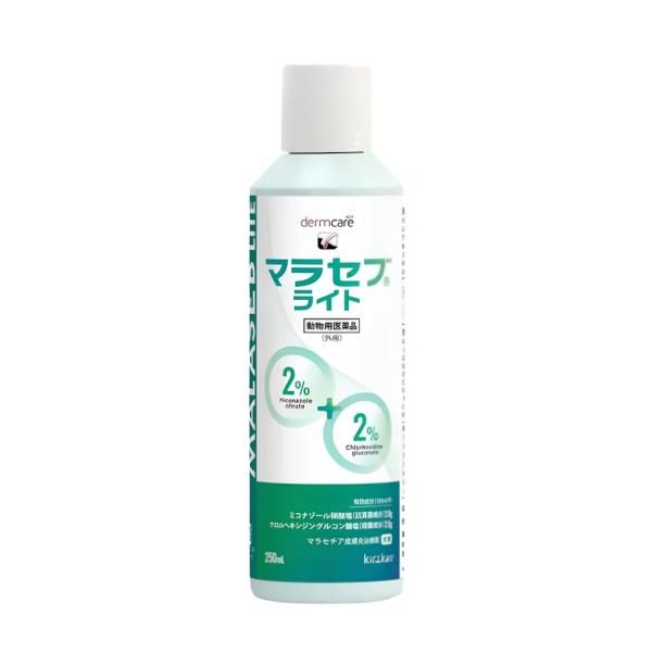 ■商品名マラセブ〓ライト■対象犬■内容量1本（250ｍL）■効能又は効果マラセチア皮膚炎■用法・用量犬の被毛を温湯又は水で十分に湿らせ、本剤を全身に擦り込むように泡立てる。10分間放置した後、薬液を残さないように全身に温湯又は水で十分に濯ぎ...