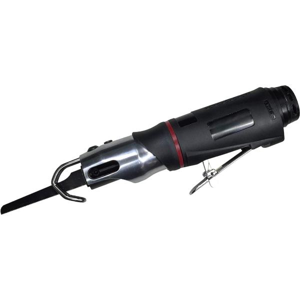 エアー式 ストローク数:9000rpm ストローク幅:10mm 切断能力:3.0mm 重量:0.7kg 材質:アルミ 刃2本付(32T・24T各1本) カプラ付 全長260mm<br><br><br>