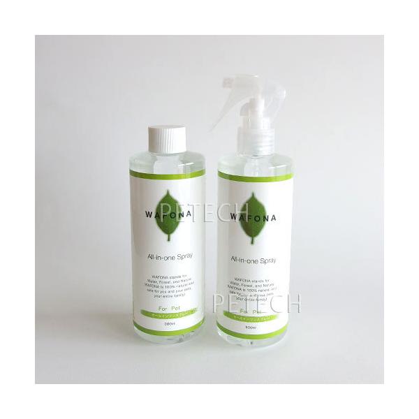 （013574）ワフォナ オールインワンスプレーノズル付き300mlと（013575）ワフォナオールインワンスプレー付替えボトル300mlを各1本ずつセット。大自然の森の空気を再現させるために、化学合成物質やアルコールを一切使わず、清水で森...