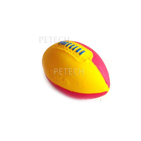 サンジョルディ　アメフトボールはやわらかいラテックス（生ゴム）でできているスペイン製のおもちゃ。スペインでひとつひとつ作られている大量生産にない温かみのあるおもちゃです。押したり噛んだりするとヒューとなる笛がついています。ミルクの香りがつい...