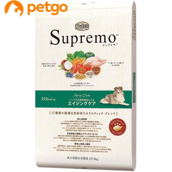 ●シニア犬の健康維持に適した栄養バランスでブレンド<br><br>●シュプレモエイジングケアは、シニア犬の若々しい体型の維持、健康的な関節や消化吸収、美しい皮膚・被毛の健康維持に配慮し、栄養素を豊富に含む高品質な自然...