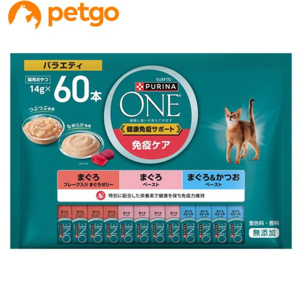 「健康免疫サポート」で健康を保ち猫本来の免疫力を維持。厳選したまぐろとかつおをスティックから直接舐めとりやすいペースト状やゼリー状にした様々な味が１袋で楽しめる便利なバラエティパック。おやつ時間も美味しく健康ケア。フレーバー：健康免疫サポー...
