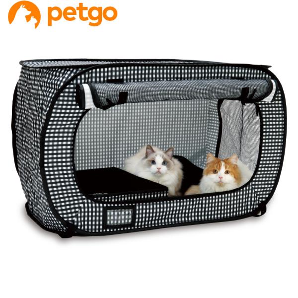 トイレやベッド、爪とぎなどを入れても十分な空間を確保し、ある程度の時間を中で過ごしても、猫が落ち着けるストレスの少ない環境を実現しました。2つある開口部は丈夫な撥水布とメッシュ窓の二重構造で安心です。小さく折りたたんで収納できます。車のシー...