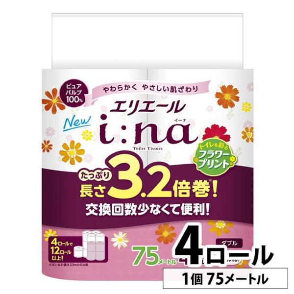 （検索用：大王製紙 トイレ イーナ トイレットペーパー ダブル 長巻 4ロール パルプ i:na 4902011825930）  ●翌日優良配送対象商品につきまして● 下記の場合は対象外となります。 ・13時以降(休業日は12時以降)のご注...