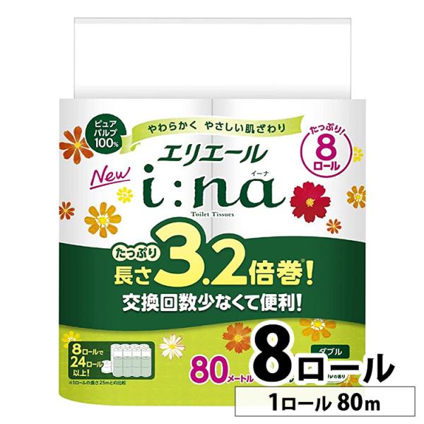 （検索用：大王製紙 トイレ イーナ トイレットペーパー ダブル 長巻 8ロール パルプ i:na 4902011825947）  ●翌日優良配送対象商品につきまして● 下記の場合は対象外となります。 ・13時以降(休業日は12時以降)のご注...