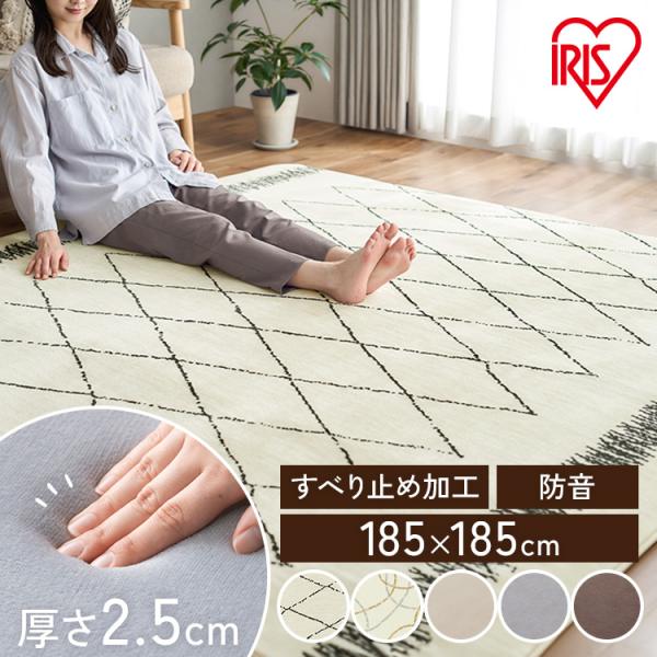 （検索用：ラグ 2畳 カーペット ラグマット 絨毯 厚手 2.5cm おしゃれ シンプル オールシーズン 通年 ホットカーペット対応 防音 滑り止め付き こども ペット リビング インテリア 二畳 ふっくらウレタンラグ 約185×185cm...