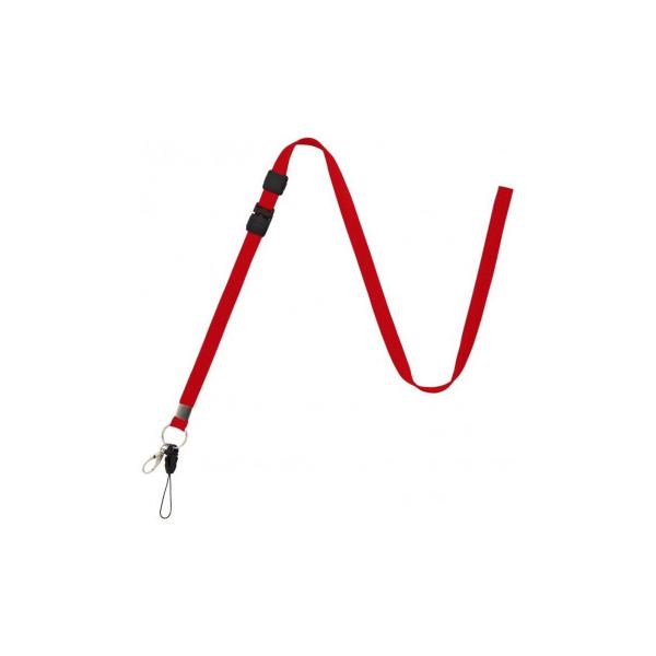 長さ900mm〜最長1600mmまで使用できる幅広15mmのロングストラップ。金属フック付で名札用ケースや鍵などが付けられます。脱着パーツ付でハンディーターミナル等がワンタッチで脱着できます。安全装置・長さ調整付。