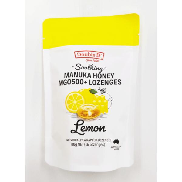 マヌカハニーMGO500+を使用した、レモン味の、マヌカハニーのど飴です。