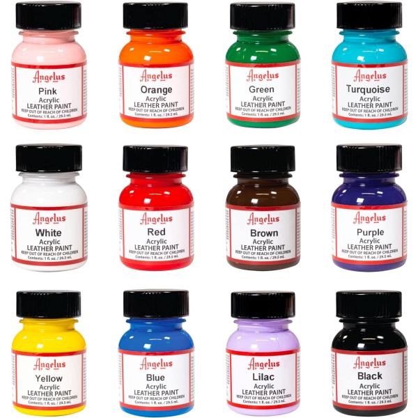 【Angelus アンジェラス ペイント スタンダード 12色セット 1oz】レザー ペイント アクリル塗料Angelusのペイントスタンダードセットは、スニーカーやレザーアイテムのカスタムや補修に最適なアクリル塗料です。12色がセットにな...