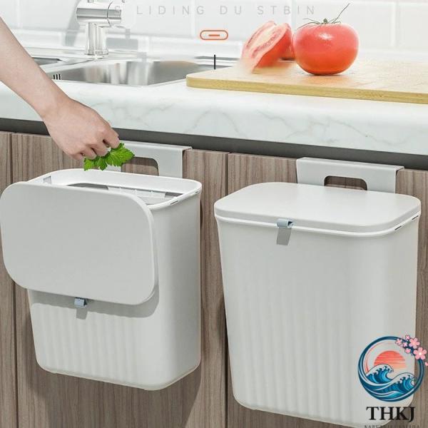 壁掛けゴミ箱 キッチンゴミ箱 ぶら下げごみ箱 9L 取り付け可能な屋内コンポストバケット 食器棚/バスルーム/ベッドルーム/オフィス/トイレ