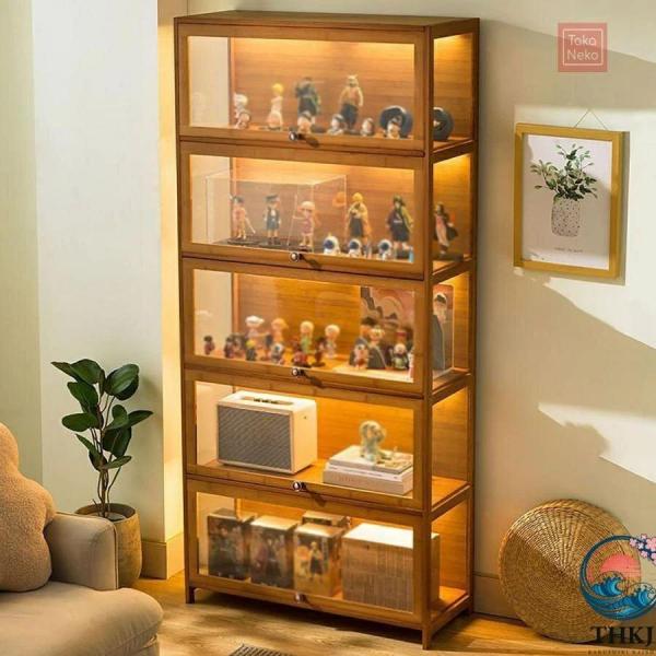 コレクションケース ディスプレイキャビネット コレクションケースショーケース アクリル ショーケース 天然竹フレーム、安全で健康、ホバーフリップキャビネッ