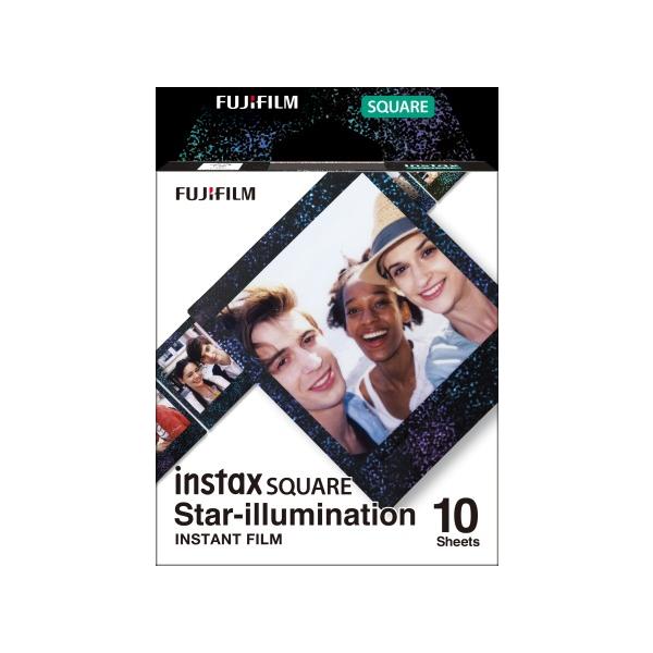 インスタントカメラ INSTAX SQUARE チェキスクエア用フィルム夜空に輝くカラフルな星を上品にちりばめたようなデザインで、写真をよりスタイリッシュに見せます■1パック（10枚入り）■フィルムサイズ：86×72mm■画面サイズ：62×...
