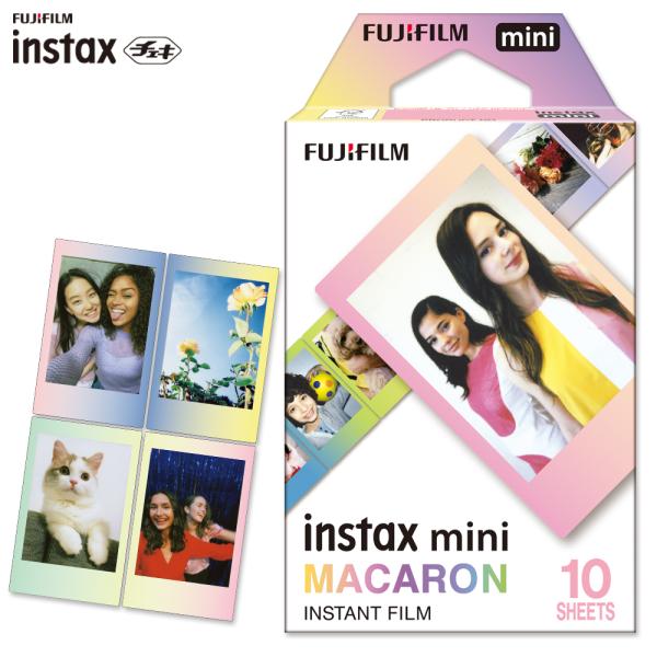 【全国送料無料】チェキ instax mini用のインスタントカラーフィルムMACARON（マカロン）【製品仕様】画面サイズ：6.2cm×4.6cm写真サイズ：8.6cm×5.4cmISO感度：ISO800枚数：10枚JANコード:4547...