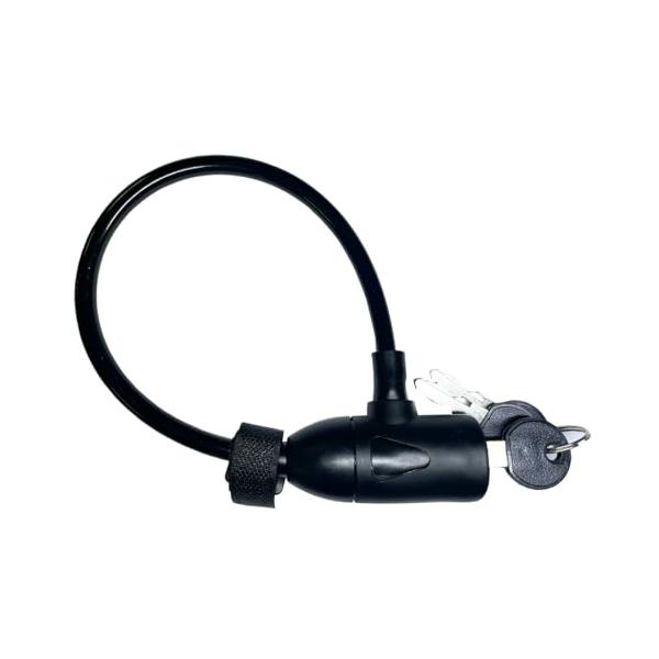 ワイヤー先端部はバッテリーに通しやすいスリム設計(約φ13mm)本体は車体にやさしい軟質カバー設計!固定用マジックテープ付※カギ3本付