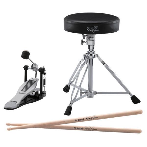 ・キックペダル 材質：鋼鉄、アルミニウム/質量：2.2kg/ビーター・ヘッド：プラスチック、フェルト・ドラムスローン(イス) 材質：鋼鉄、PVC/寸法：座面直径30.5cm(高さは 49cm〜67cmまで調節可能)/質量：4.3kg・ドラム...