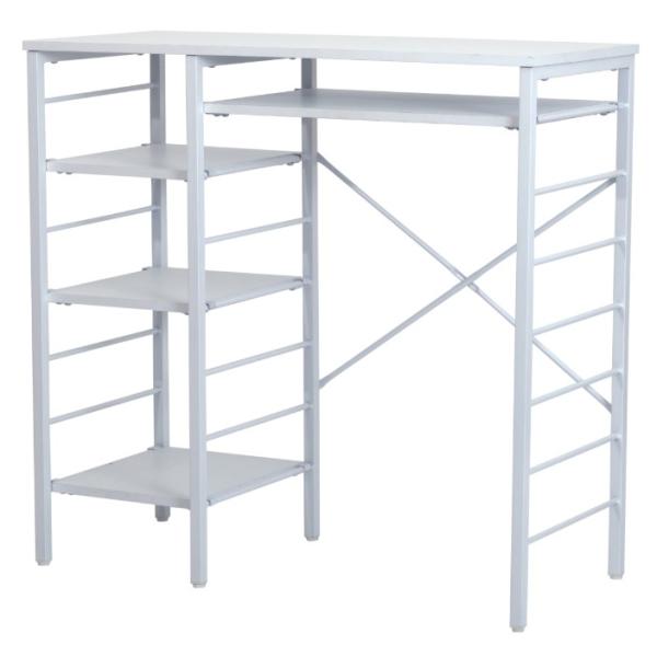 奥行き40cmなので、大きめの電子レンジなど置くこともできます。サイドの収納スペースは可動棚なので、収納するものに合わせて高さ調整が可能なラック。サイドフレームにはS字フックなどを使うことで、ちょこっと掛けにご活用いただけます。