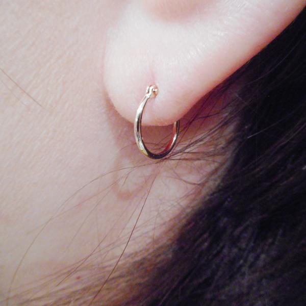 K18ピンクゴールドフープピアス1×10mmシンプル肌に合うピンクゴールド色定番の人気商品