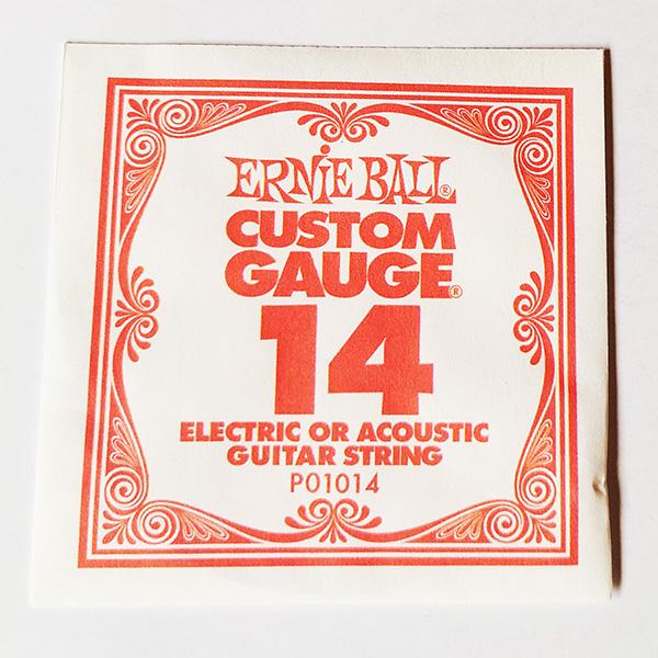 アーニーボール　スリンキーエレキギター、アコースティックギター兼用バラ弦.014弦アーニーボールの高硬度のスズ・メッキを施したハイ・カーボン・スティールのプレーン弦です。#1014プレーン・スチール弦ゲージ：.014販売単位：1本