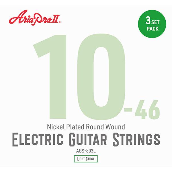 エレクトリックギター弦　ライトゲージ　3setsAGS-803L　-Light-ハイクオリティな弦をバリュー・プライスで実現したAriaproII/Aria弦。ニッケルプレーテッド、ラウンドワウンド、3セットパック.010/.013/.01...