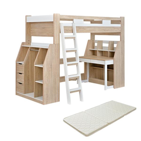 ※こちらの商品はお客様組み立てとなります。※詳細ページの注意事項を必ずご確認ください。■サイズベッド：W224.5xD104xH59.5cm(158kg)マットレス：W97 x D195 x H5cm(7kg)■材質本体：MDF、パーティク...