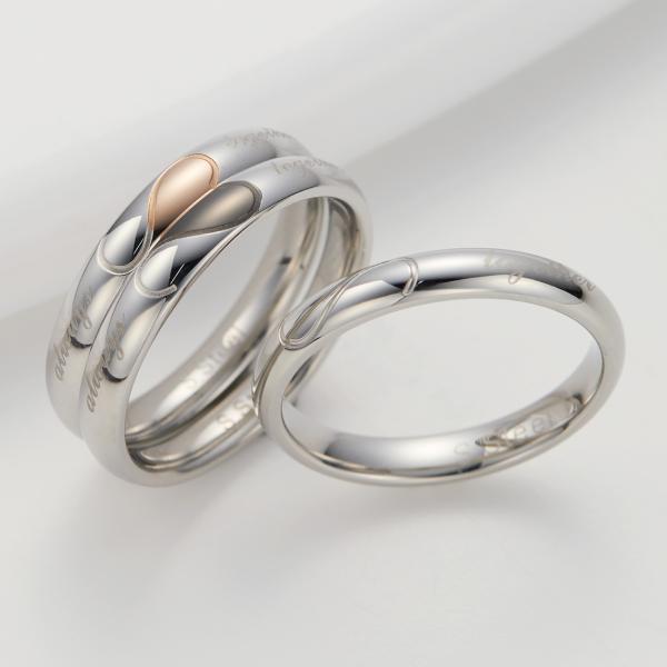 ペアリング サージカルステンレス製 2つ合わせるとハート 二つを組み合わせると愛があふれる 金属アレルギー対応 男女 シルバー　ゴールド ブラック メンズ レディース素材サージカルステンレス316Lサイズメンズ　15〜21号 奇数のみレディ...