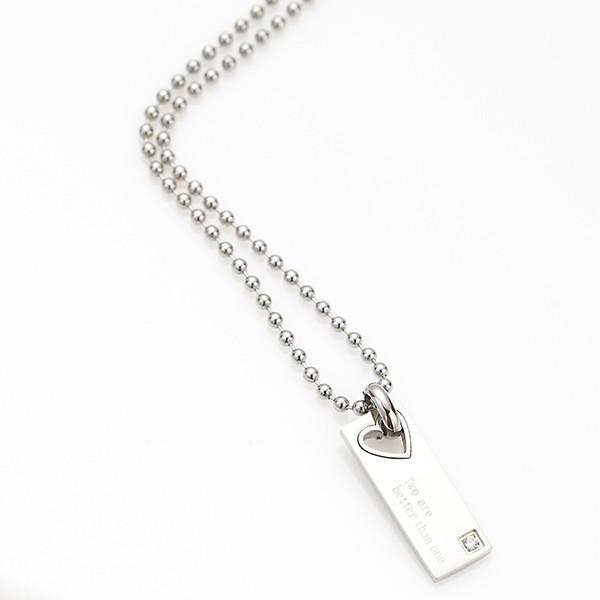 レディース ネックレス サージカルステンレス プレートチーフ ハートホール キュービックジルコニア ボールチェーン 長さ50cm カット自由 低アレルギー素材:サージカルステンレスキュービックジルコニアネックレス（ペンダント)サイズ:首回り...