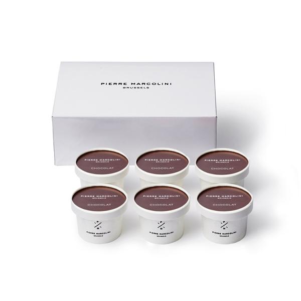 ショコラティエだけでなくグラシエ（アイスクリーム職人）でもあるピエール マルコリーニ。厳選した素材を使用した濃厚できめ細やかなショコラのアイスは、誰もが虜になる美味しさです。人気のショコラフレーバーが味わえる6個入りボックスです。【外装箱サ...