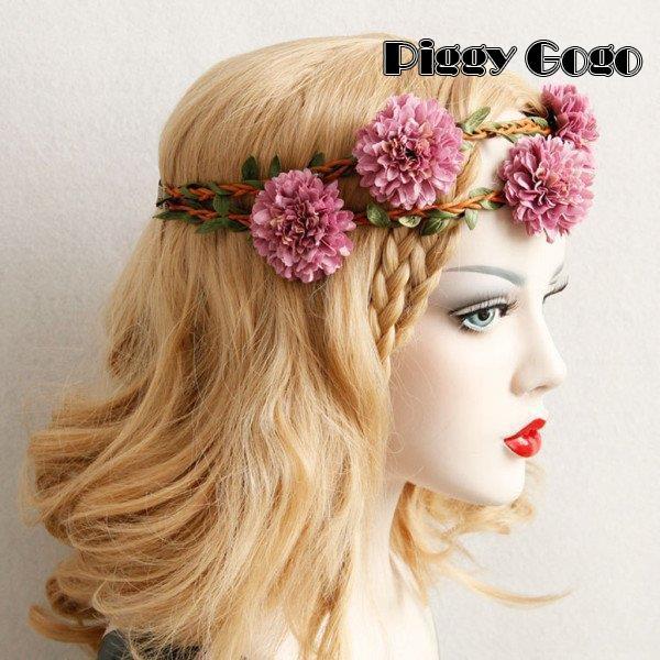 説明:素材:ファブリック総丈:約. (8センチメートル弾性文字列を含む)46センチメートル/ 18インチこれらのエレガントなヘアアクセサリーは.ピンクの布の花が飾られています柔らかい花の花輪.あなたのファッションのロマンチックなヘアスタイル...