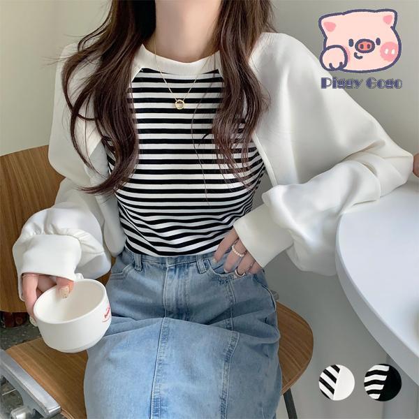 レイヤード スウェット レディース 長袖トレーナー ボーダー ボリューム袖 カットソー 着やせ ゆったり 体型カバー ストリート おしゃれ 大人女子 黒白トップス 春秋 カジュアルスタイル シンプルだけどお洒落見えするレイヤード風スウェット...