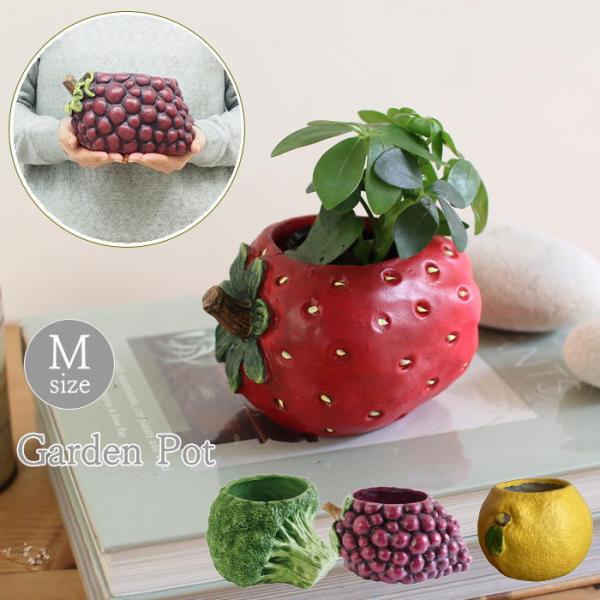 ●ストロベリー グレープ ブロッコリー レモンポット Mサイズ●お庭のアクセントに果物と野菜をかたどったリアルなプランター▼サイズ等（約ｃｍ）ストロベリー：:W約18cm×D:約15cm×H:約12cm（内寸:W:約10cm×D約9ｃｍ） ...