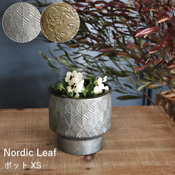 ●ノルディックリーフ ポット XSサイズ●植物のエンボス模様が印象的な、ブリキ素材のプランター。マットな質感と落ち着いたカラーがグリーンを引き立てます。●穴ありで直接植え込みができ、寄せ植えにも最適！PVCポットも付いているので鉢カバーやガ...
