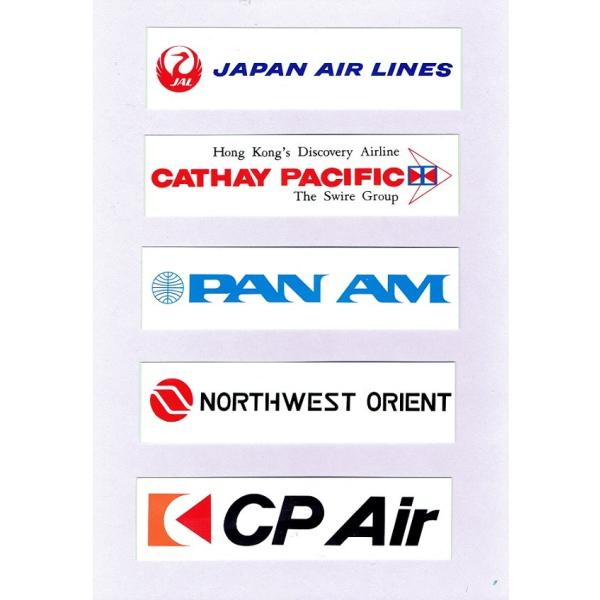 サイズ：(小)15.5×4cm防水性のため、安心して貼り付けられます。JAL鶴丸CATHAY PACIFIC　 PANAM　ノースウェスト　ＣＰ Air　British  ルフトハンザ　エールフランスアリタリア　KＬＭ　東亜