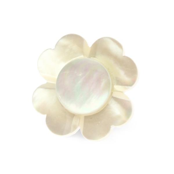 白蝶貝パーツの四つ葉ブートニエールです。センターパーツにも同じ色の白蝶貝センターパーツを組み合わせています。サイズ：20mm（ケース付）※貝製品は、天然素材のため輝きが均一ではありません。また、１点１点手作りで作られてますので掲載写真と多少...