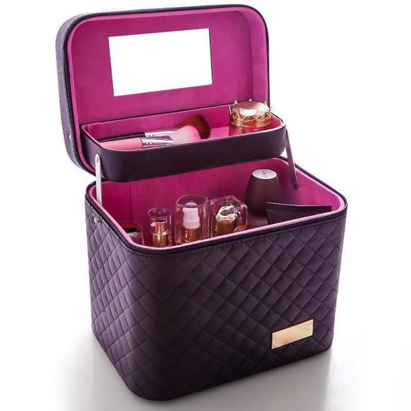 カラー：ブラック、ピンク、ローズ、レッド、シルバーサイズ：24cm*20.5cm*17.5cm素材:PU 防水メイクボックス 鏡付き 大容量 コスメボックス化粧台 バニティケース コスメ ギフト 軽量 ソフトタイプ コスメボックス メークボ...