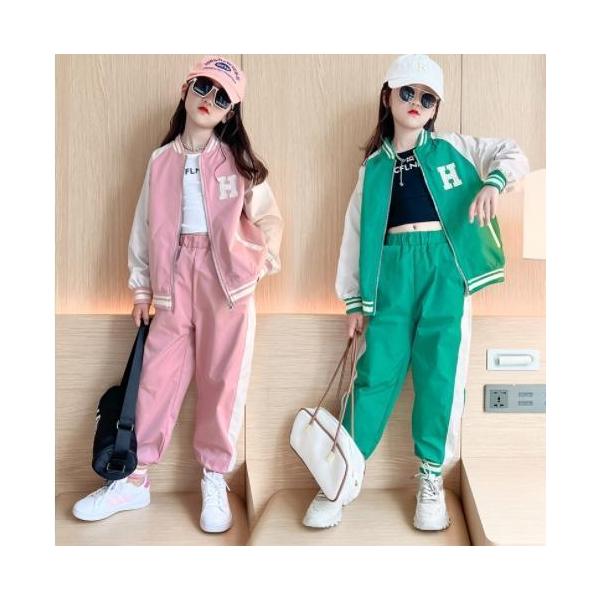 韓国子供服 キッズ スポーツウェア ピンク 上下セット 女の子 セットアップ ジャージ ウインドブレーカー+パンツ 2点セット ジュニア服 通園 通学 スポーツ大会 学生 上下 長袖 長ズボン レジャー オシャレ 110cm 120cm 1...