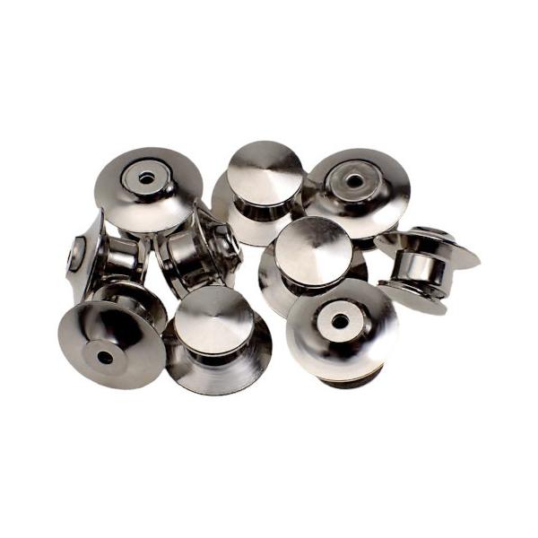 よく留まるデラックス・タイプのキャッチの薄型です。厚み６ミリ、直径は１０ミリ。古くなった留め金やバタフライ型からの取り替えなどにお使いください。ピンズ製作用の部品にもなります。留め具の価格は10個セットの価格です。