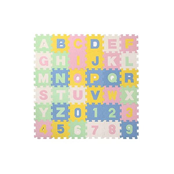 パステル/―/20-026・PatternName:数字+アルファベット・サイズ：約15x15x厚さ1cm 1枚当たり 素材・材質:ポリエチレン・防音対策や床の傷防止に　厚さ約1cm・安心のノン・ホルムアルデヒド。お手入れ簡単、水洗いOK・...