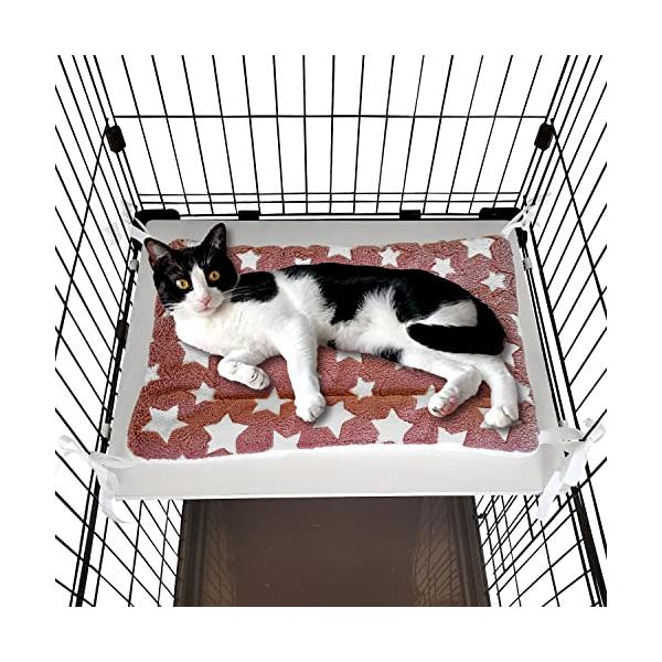 「POOKIE ペット マット ケージ用 猫 ベッド 落ちない 四隅紐付き ボア あったか 柔らかい リバーシブル 洗える モフモフ ふわふわ キ」▼4580526909064▼（商品説明）落ちないレッドスター/50cm x 30cm x ...
