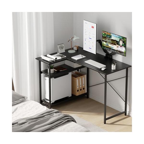 ブラック/-/-・Color:ブラック・110cmワイド仕様の広々な天板 パソコンデスク、ゲーミングデスクと両方使えるおしゃれなL字pcデスクです。本体質量約15Kgあり、作業スペースとなる机のサイズは幅110*奥行80*高さ75cmです。...