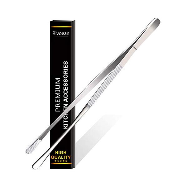 「Rivoean ピンセットトング 12インチ エクストラロング ステンレススチール ピンセットトング」▼793029761068▼（商品説明）サービングトング・シルバー 12-Inch Tongs 0012・・Size:12-Inch T...
